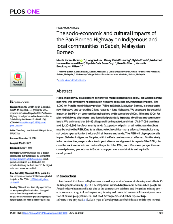 (PDF) The socio-economic and cultural impacts of the Pan Borneo Highway ...