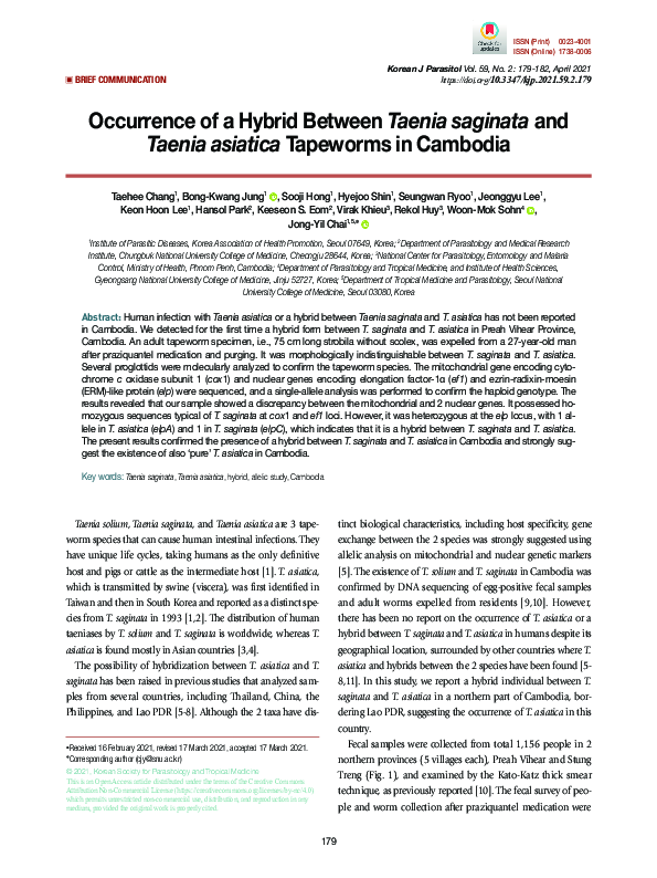Pdf Occurrence Of A Hybrid Between Taenia Saginata And Taenia