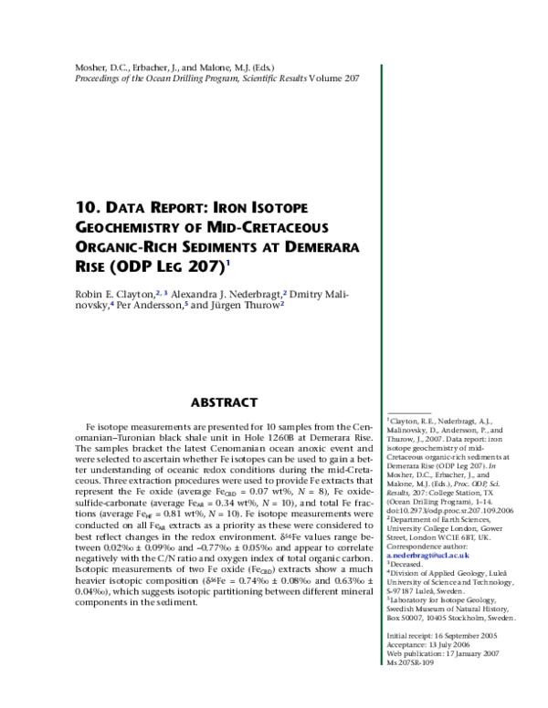(PDF) Data report: iron isotope geochemistry of mid-Cretaceous organic ...