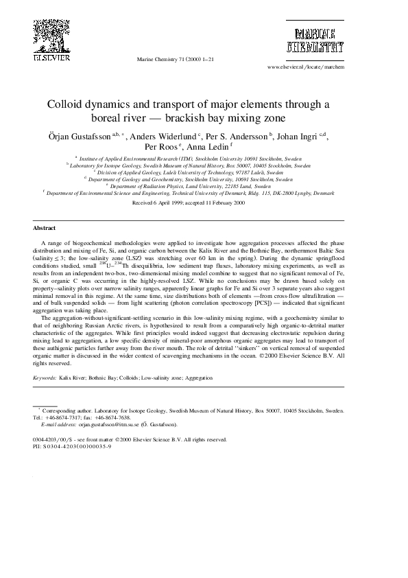 (PDF) Colloid dynamics and transport of major elements through a boreal ...