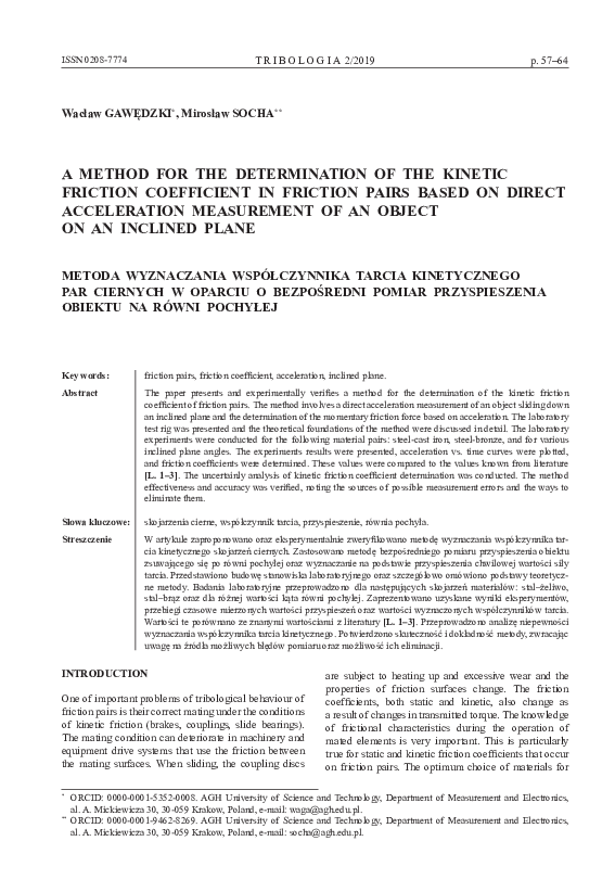 Pdf A Method For The Determination Of The Kinetic Friction