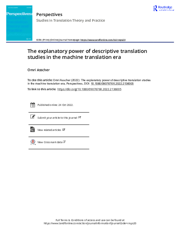 (PDF) The explanatory power of descriptive translation studies in the ...