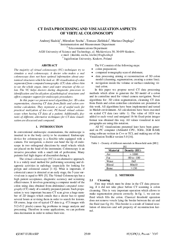 (PDF) CT data processing and visualization aspects of virtual colonoscopy