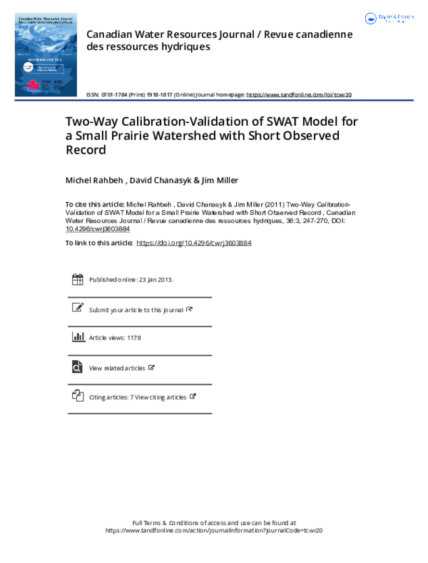 Pdf Two Way Calibration Validation Of Swat Model For A Small Prairie Watershed With Short