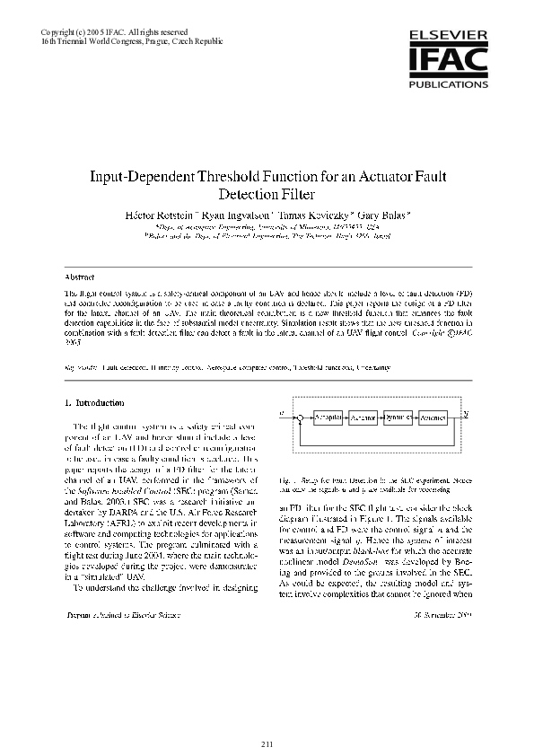 Pdf Input Dependent Threshold Function For An Actuator Fault