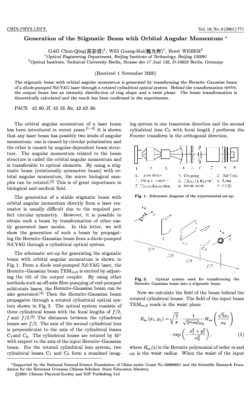 (PDF) Generation of the Stigmatic Beam with Orbital Angular Momentum | Horst Weber - Academia.edu