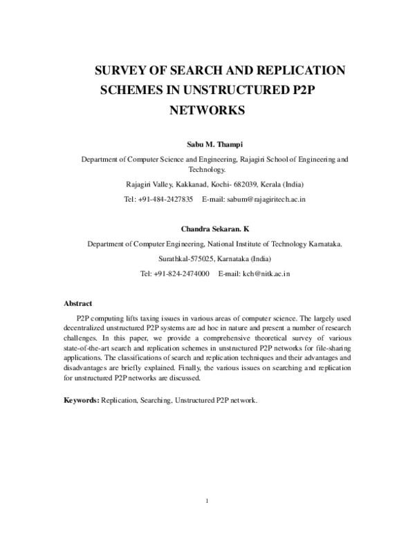 Pdf Survey Of Search And Replication Schemes In Unstructured P2p Networks