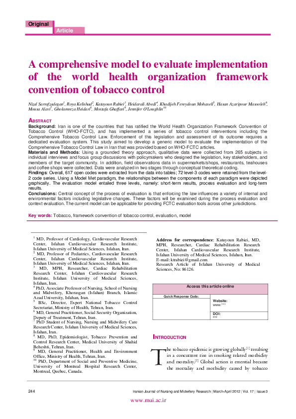 (PDF) A comprehensive model to evaluate implementation of the world health organization ...