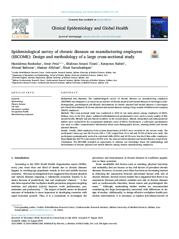 (PDF) Epidemiological survey of chronic diseases on manufacturing ...