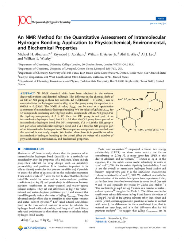 (PDF) An NMR method for the quantitative assessment of intramolecular hydrogen bonding ...