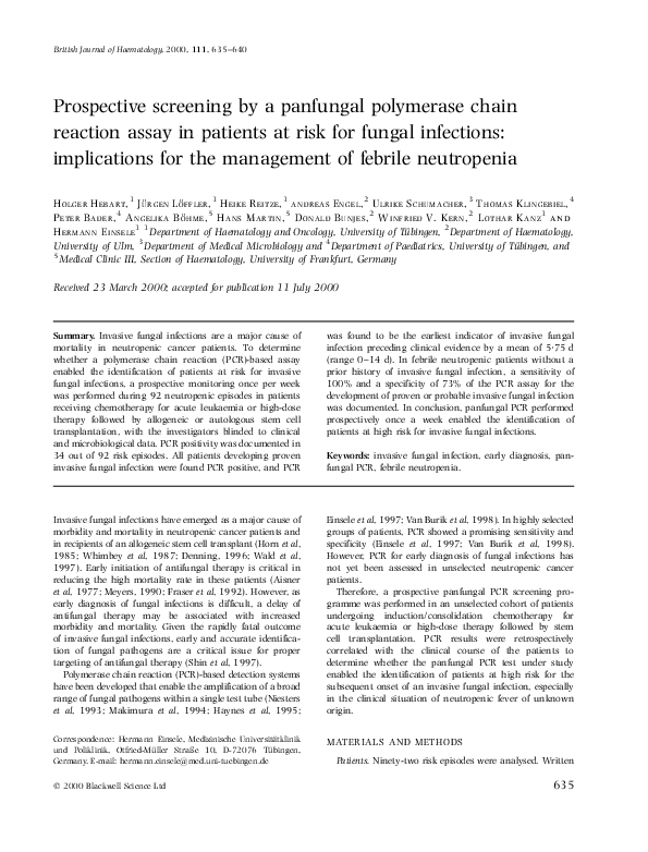 (PDF) Prospective screening by a panfungal polymerase chain reaction ...