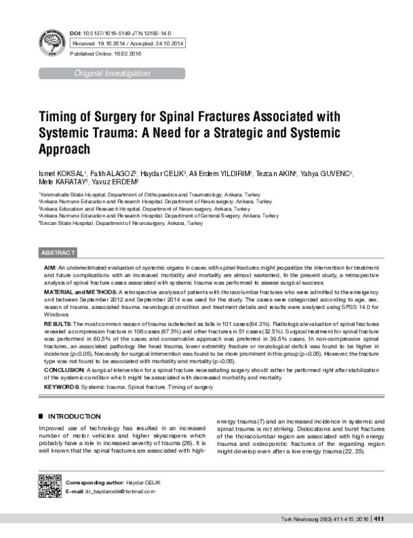 (PDF) Timing of surgery for spinal fractures associated with systemic ...