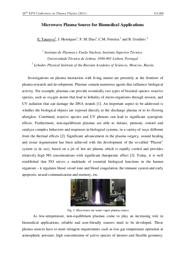 (PDF) Microwave Plasma Source for Biomedical Applications | F. Dias ...