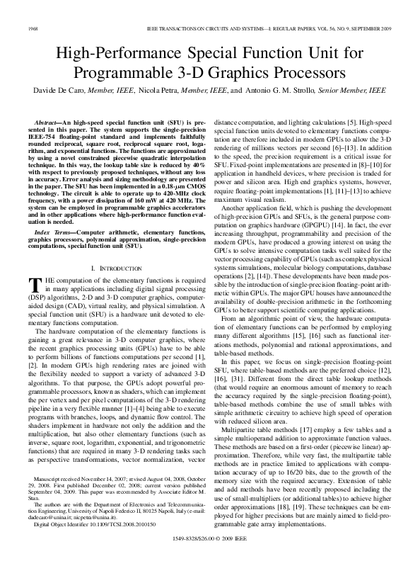 (PDF) High-Performance Special Function Unit for Programmable 3-D Graphics Processors