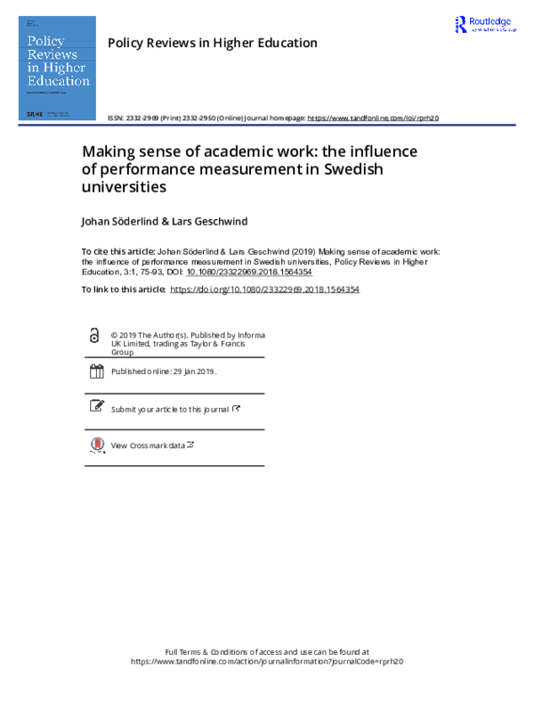 (PDF) Making sense of academic work: the influence of performance ...