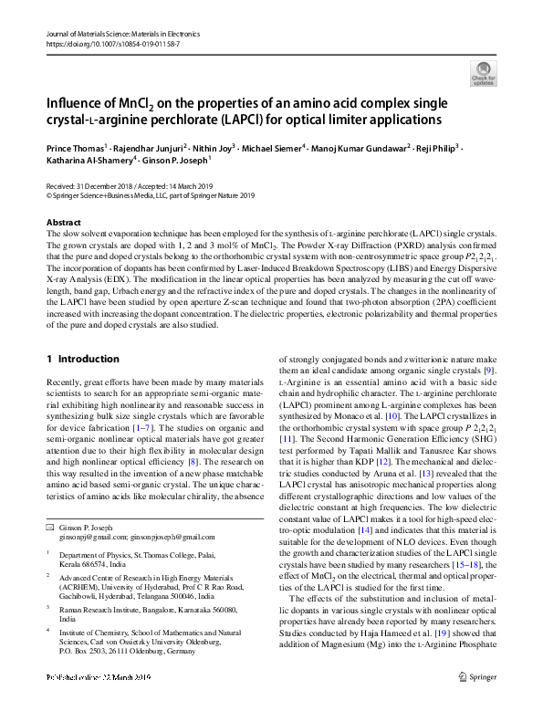 (PDF) Influence of MnCl2 on the properties of an amino acid complex ...
