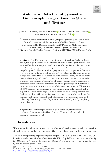 (PDF) Automatic Detection of Symmetry in Dermoscopic Images Based on Shape and Texture