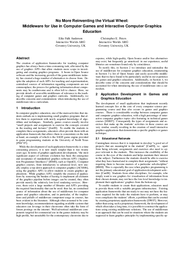 (PDF) No More Reinventing the Virtual Wheel: Middleware for Use in Computer Games and ...