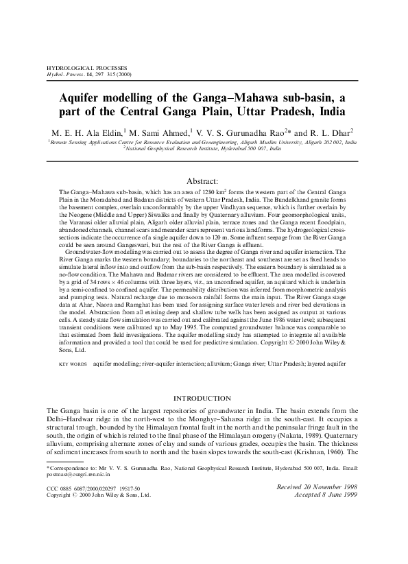 (PDF) Aquifer modelling of the Ganga-Mahawa sub-basin, a part of the ...