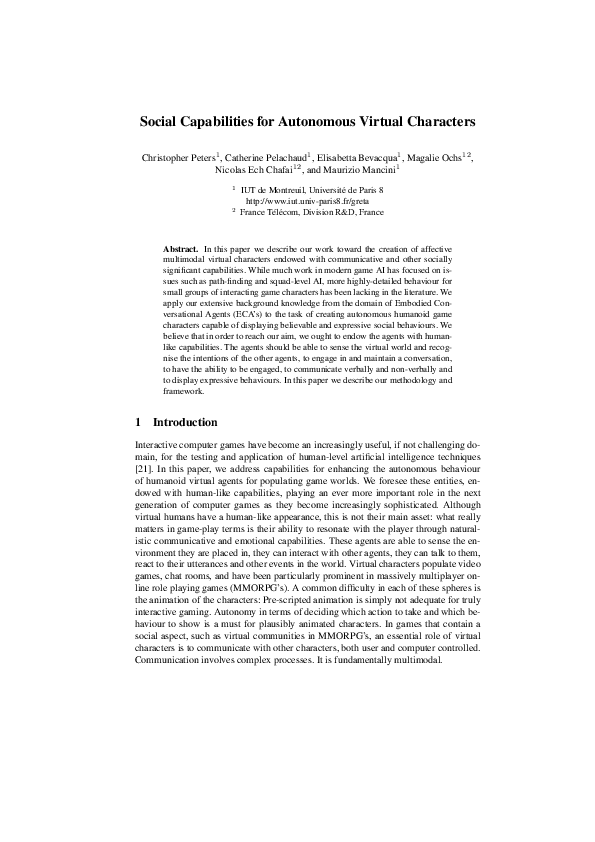 (PDF) Social capabilities for autonomous virtual characters