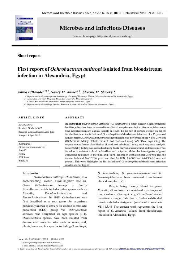 (PDF) First report of Ochrobactrum anthropi isolated from bloodstream ...