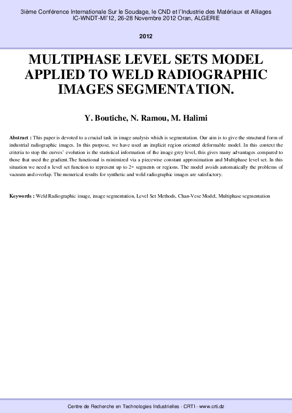 (PDF) Multiphase Level Sets Model Applied to Weld Radiographic Images Segmentation