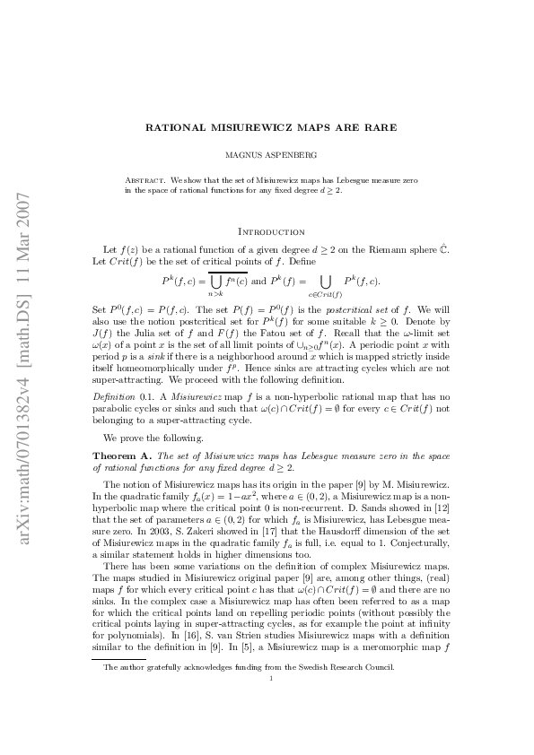 (PDF) Rational Misiurewicz Maps are Rare