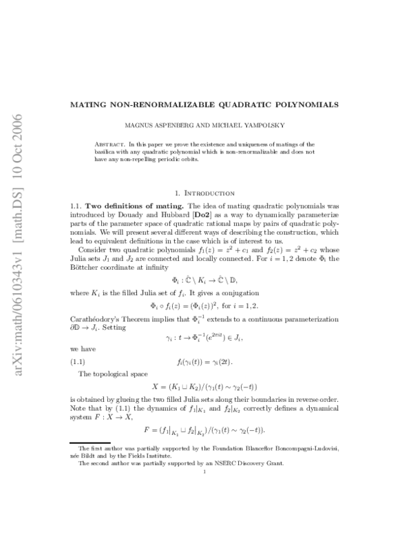 (PDF) Mating Non-Renormalizable Quadratic Polynomials