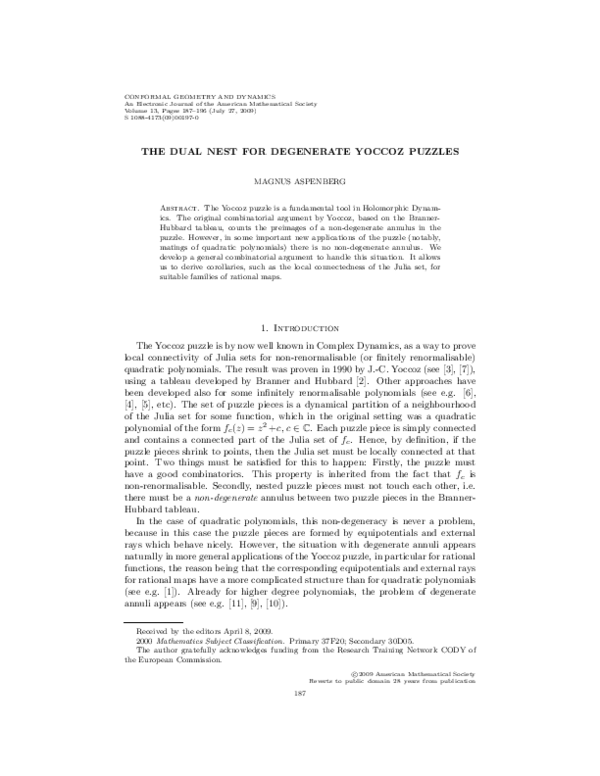 (PDF) The dual nest for degenerate Yoccoz puzzles