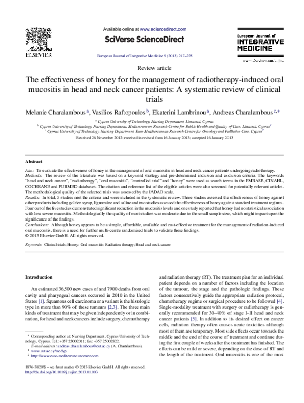 (PDF) The effectiveness of honey for the management of radiotherapy ...