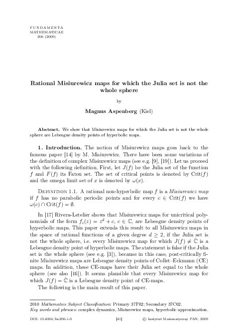(PDF) Rational Misiurewicz maps for which the Julia set is not the whole sphere | Magnus ...