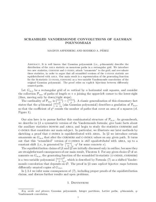 Pdf Scrambled Vandermonde Convolutions Of Gaussian Polynomials