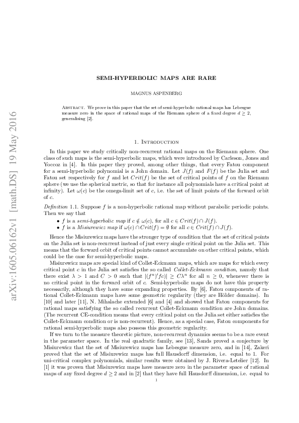 (PDF) Semi-Hyperbolic Maps Are Rare