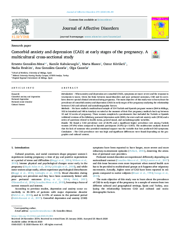 (PDF) Comorbid anxiety and depression (CAD) at early stages of the ...