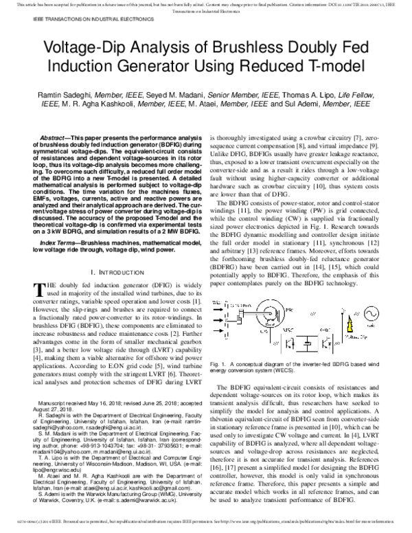 (PDF) Voltage-Dip Analysis of Brushless Doubly Fed Induction Generator Using Reduced T-Model