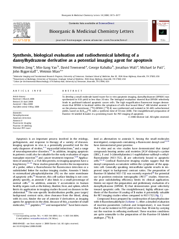 (PDF) Synthesis, biological evaluation and radiochemical labeling of a dansylhydrazone ...