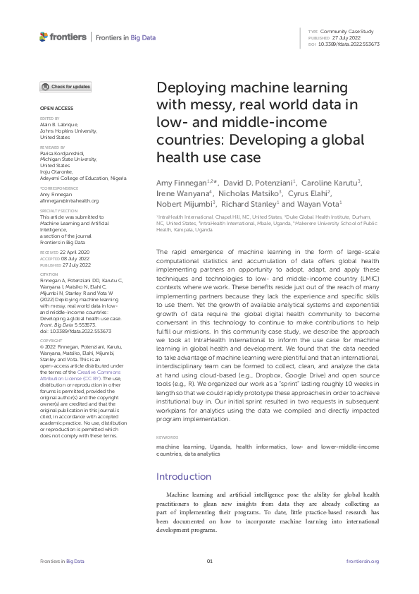 (PDF) Machine Learning for Global Health in LMICs