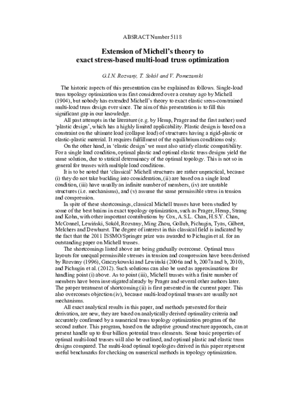 (PDF) Extension of Michell’s theory to exact stress-based multi-load truss optimization