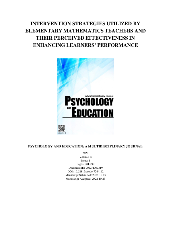 (PDF) Intervention Strategies Utilized by Elementary Mathematics ...
