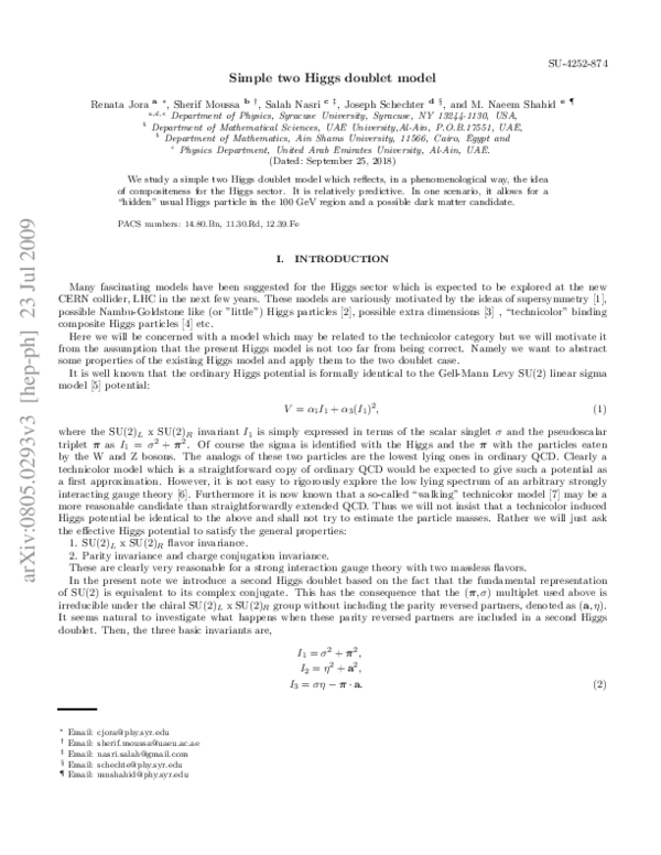 (PDF) Simple Two Higgs Doublet Model
