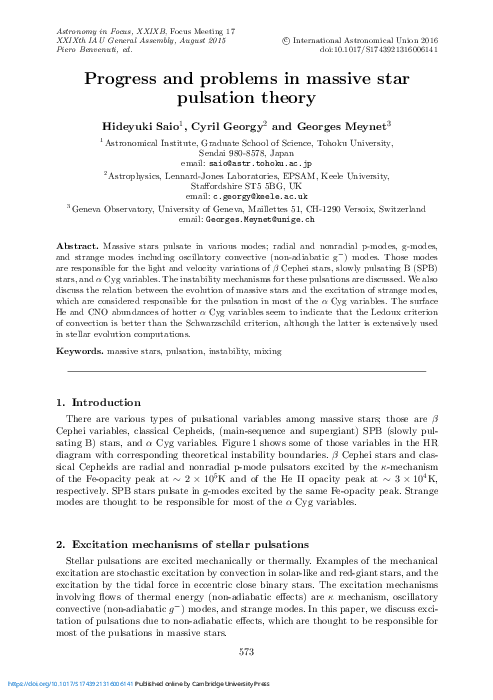 (PDF) Progress and problems in massive star pulsation theory