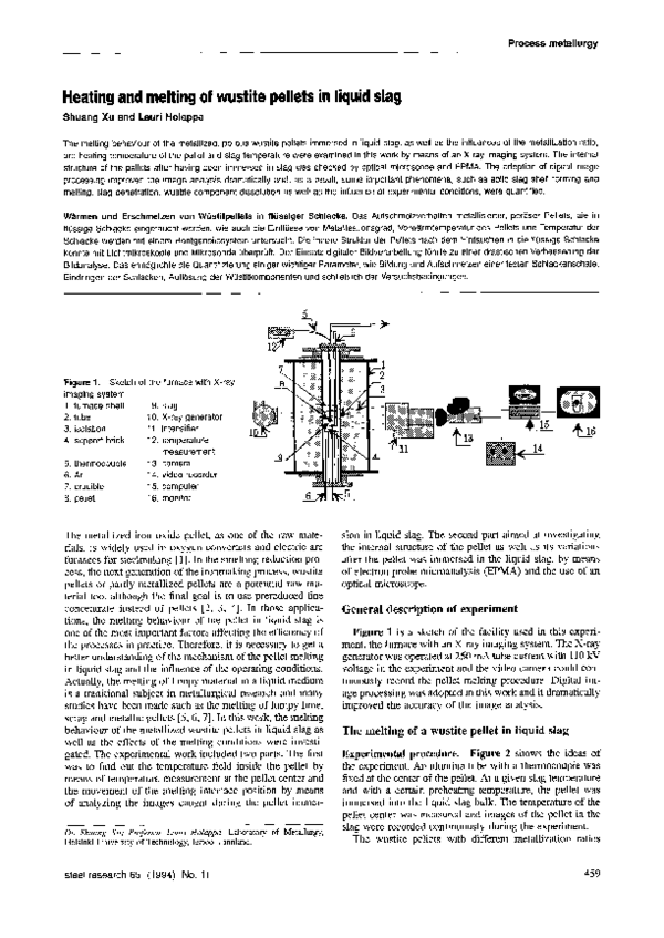 (PDF) Heating and melting of wustite pellets in liquid slag | Lauri ...