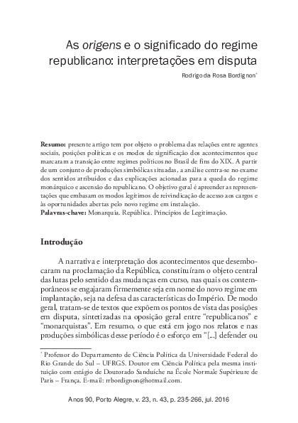 (PDF) As “origens” e o significado do regime republicano ...