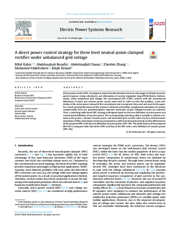 (PDF) A direct power control strategy for three level neutral-point-clamped rectifier under ...