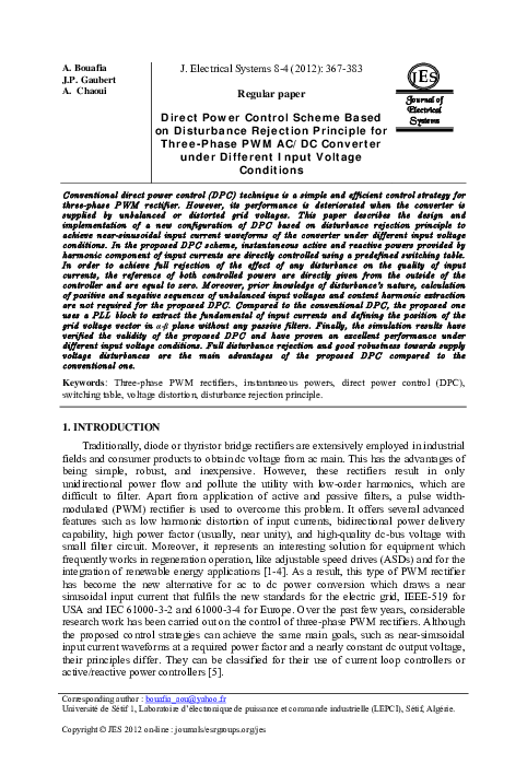 Pdf Direct Power Control Scheme Based On Disturbance Rejection Principle For Three Phase Pwm
