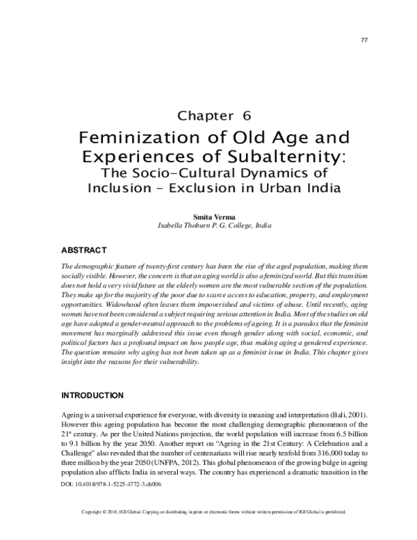 (PDF) Feminization of Old Age and Experiences of Subalternity