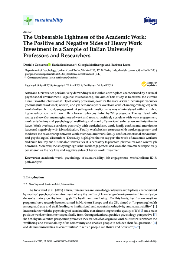 (PDF) The Unbearable Lightness of the Academic Work: The Positive and ...