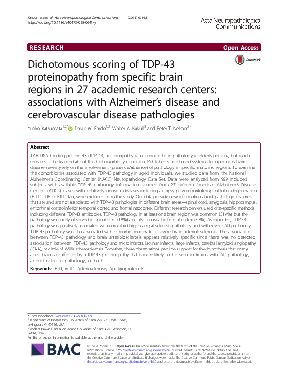(PDF) Dichotomous scoring of TDP-43 proteinopathy from specific brain ...
