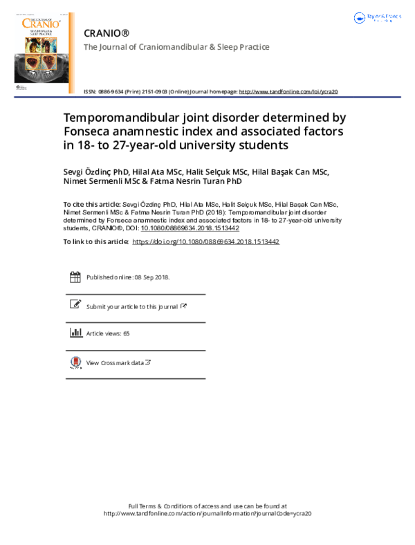 (PDF) Temporomandibular joint disorder determined by Fonseca anamnestic ...
