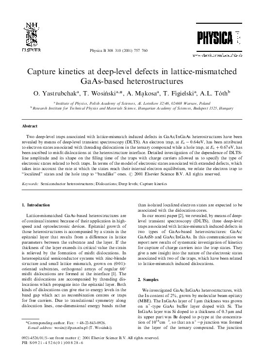 (PDF) Capture kinetics at deep-level defects in lattice-mismatched GaAs ...